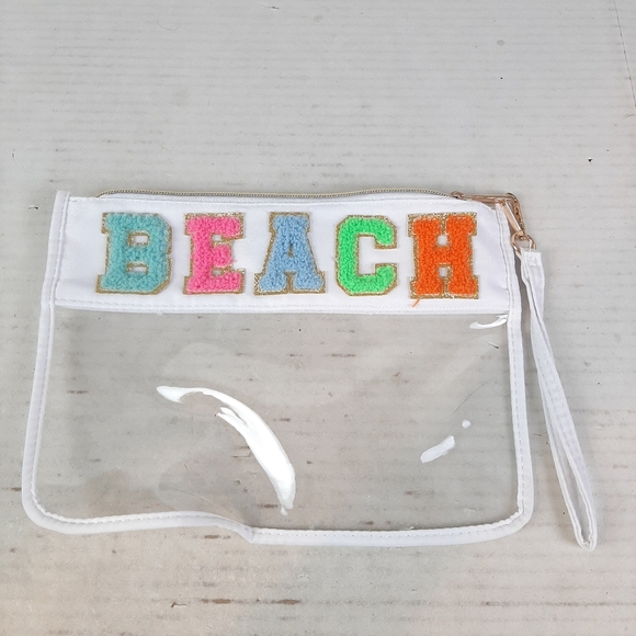 Bags | Beach Bag Clear Chenille Varsity Letter Zipper Pouch Travel ...